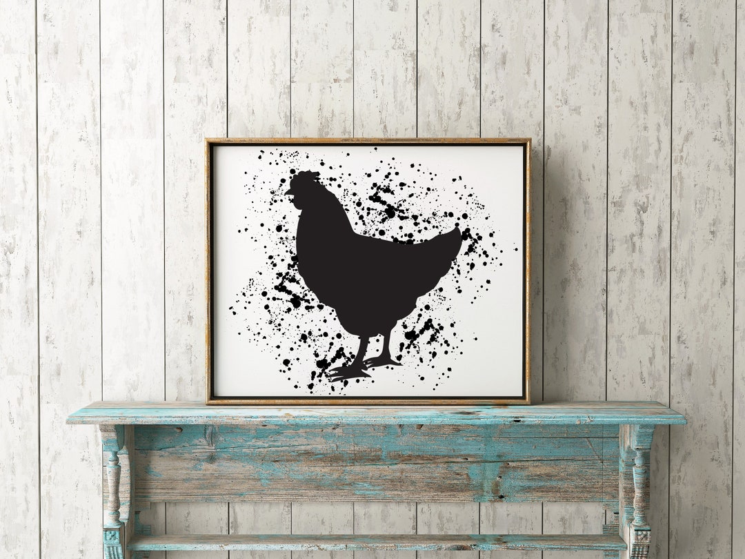Chicken Hen Art Print. Black and White Paint Splatter. Nursery ...