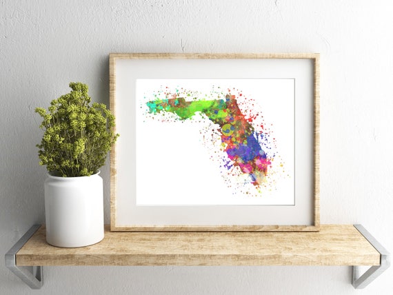 Florida Print. Watercolor Splatter. Map. Floridian Pride. - Etsy