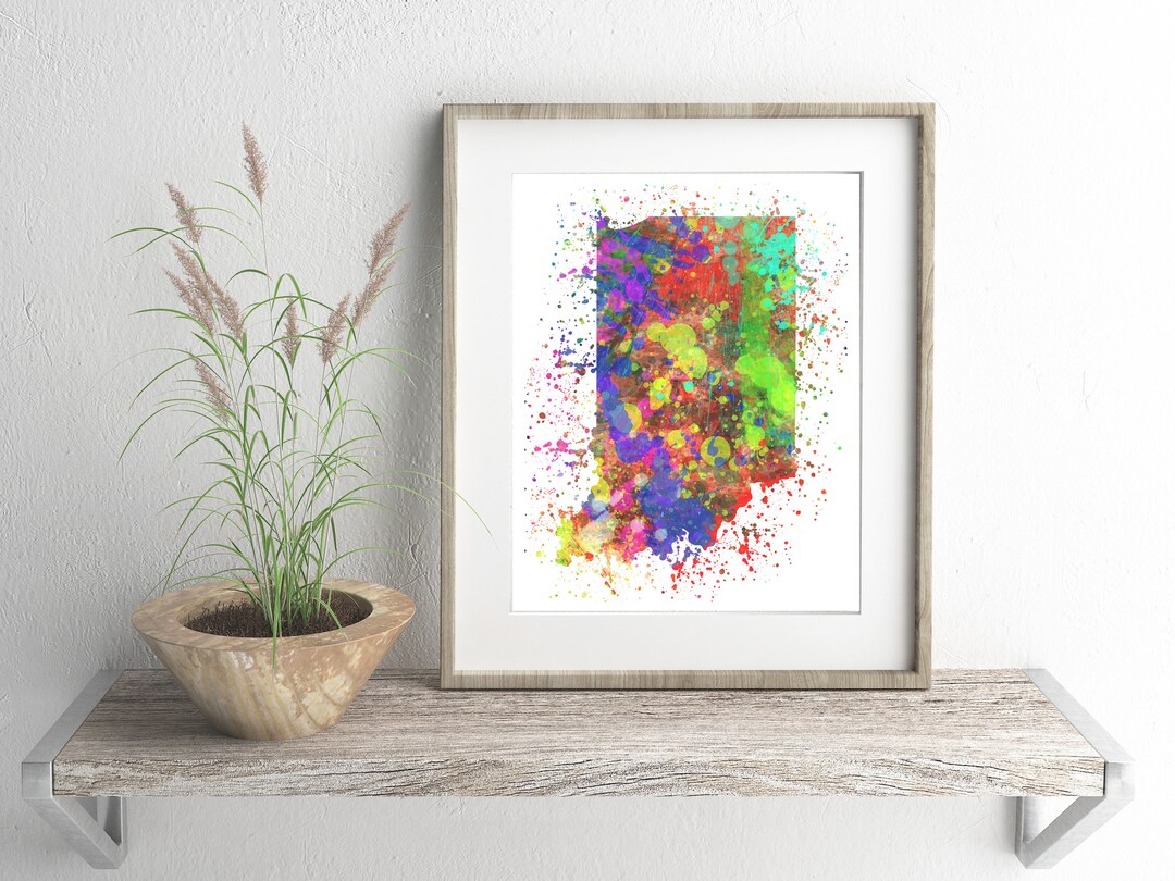 Indiana Map Print. Watercolor Paint Splatter. Abstract Art. Indianan ...