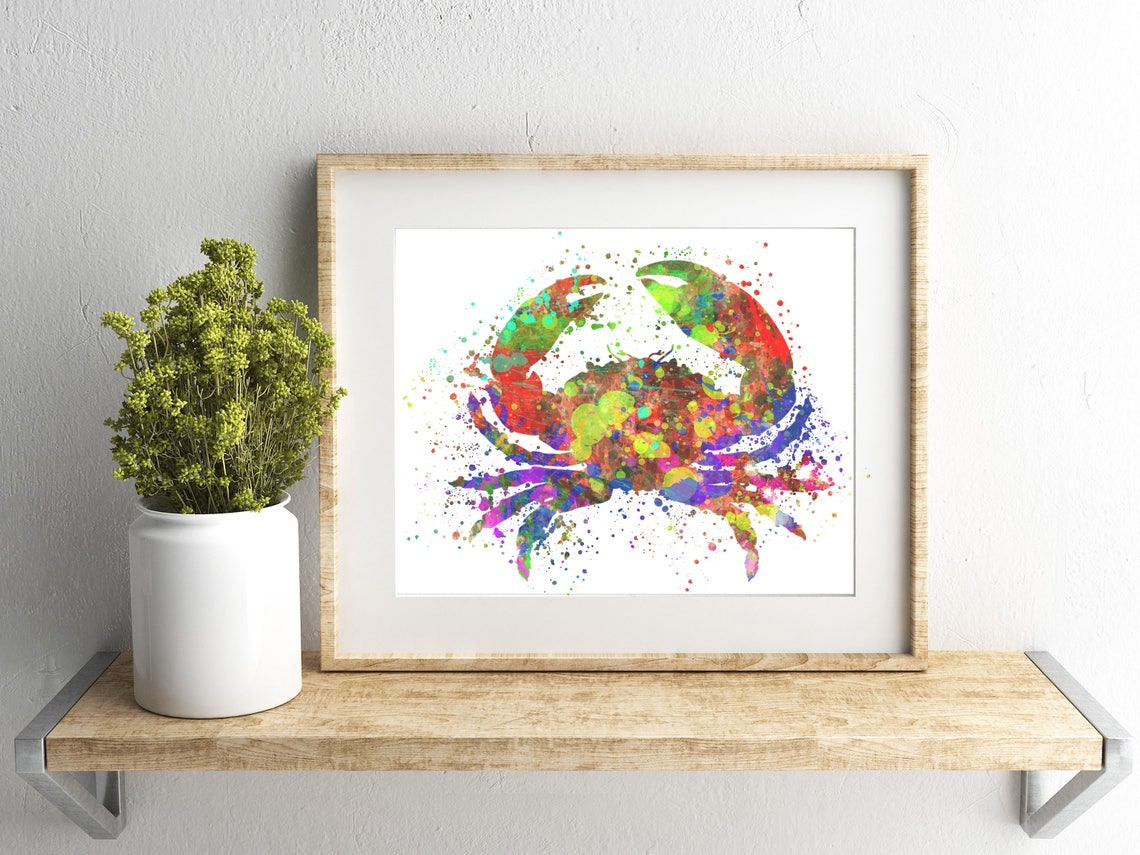 Crab Beach Abstract Art Print. Watercolor Paint Splatter. Beach House ...