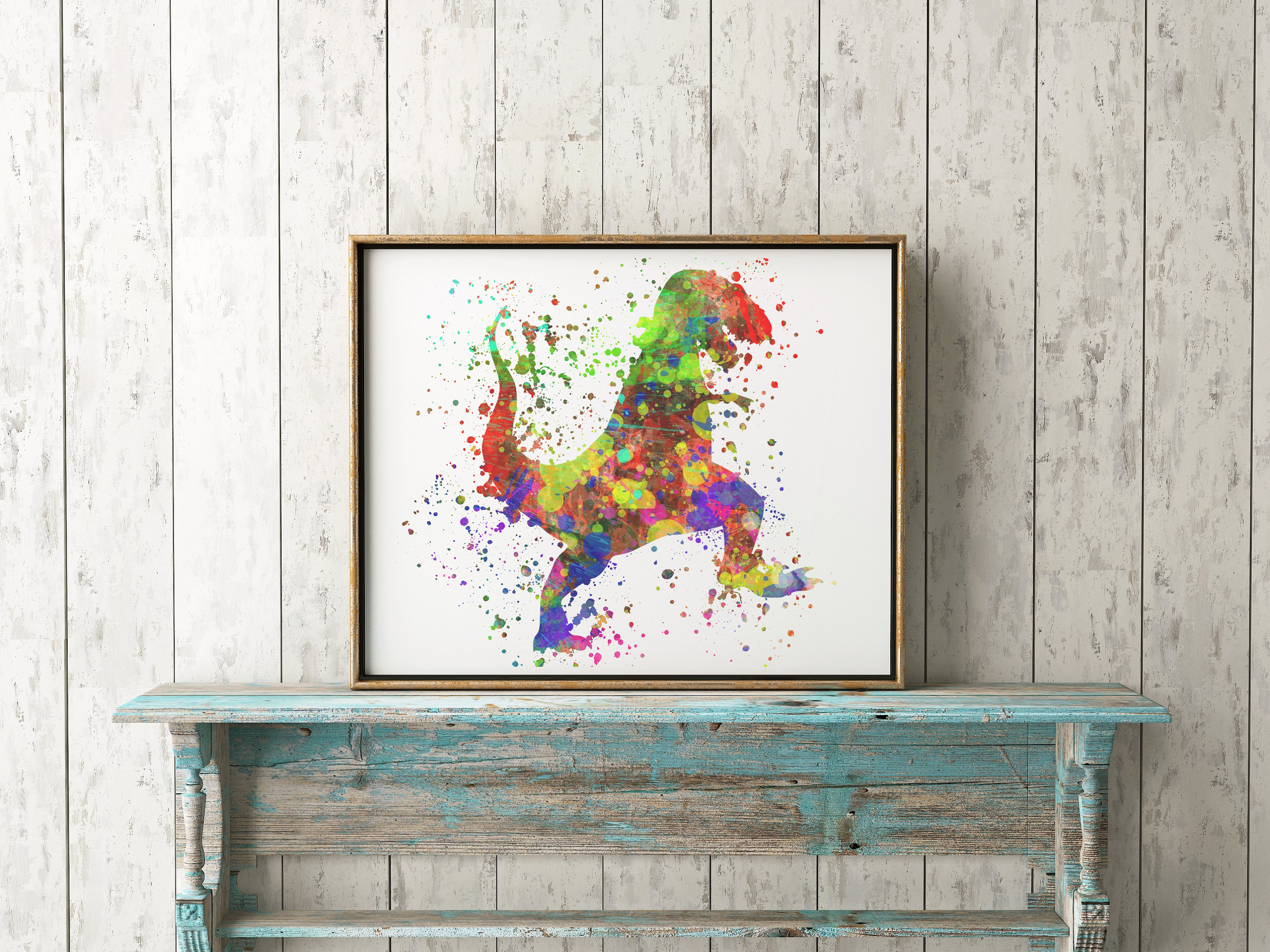 T-rex Dinosaur Abstract Art Print. Watercolor Paint Splatter ...