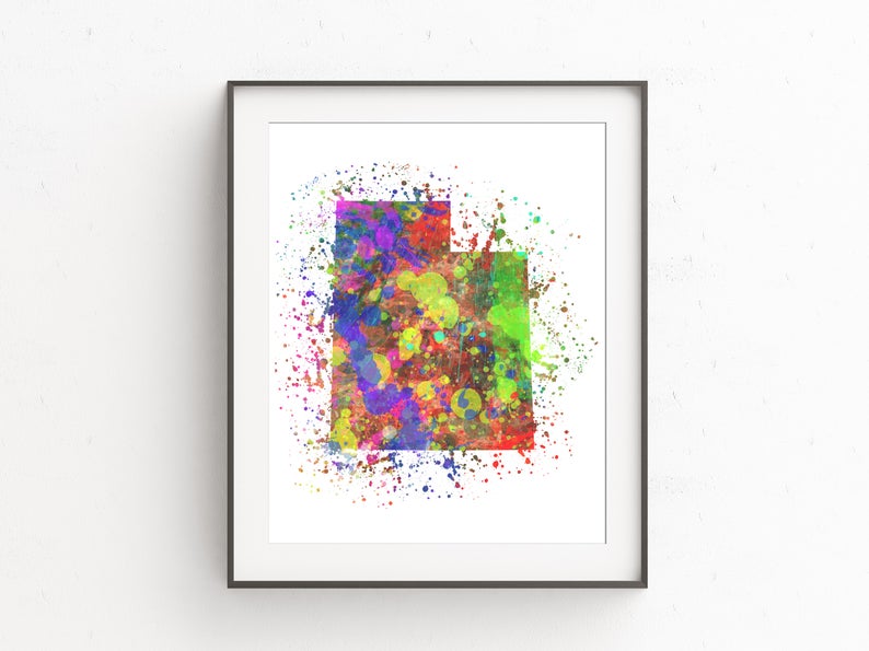 Utah Map Print. Watercolor Paint Splatter. Abstract Art. - Etsy