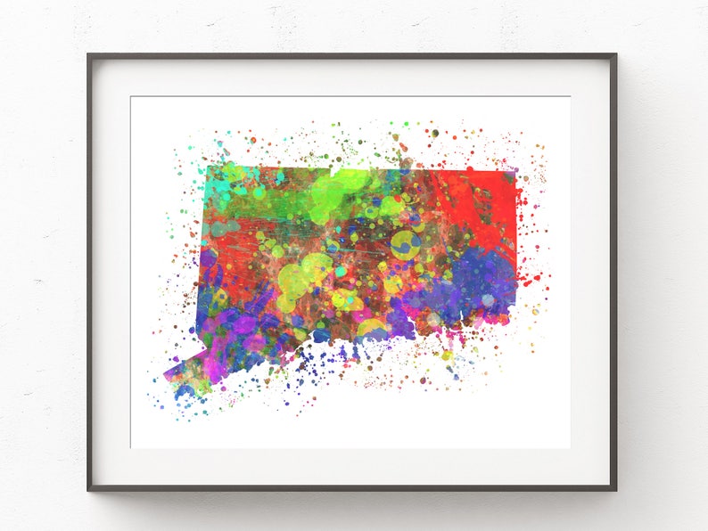 Connecticut Map Print. Watercolor Paint Splatter. CT Native Pride ...