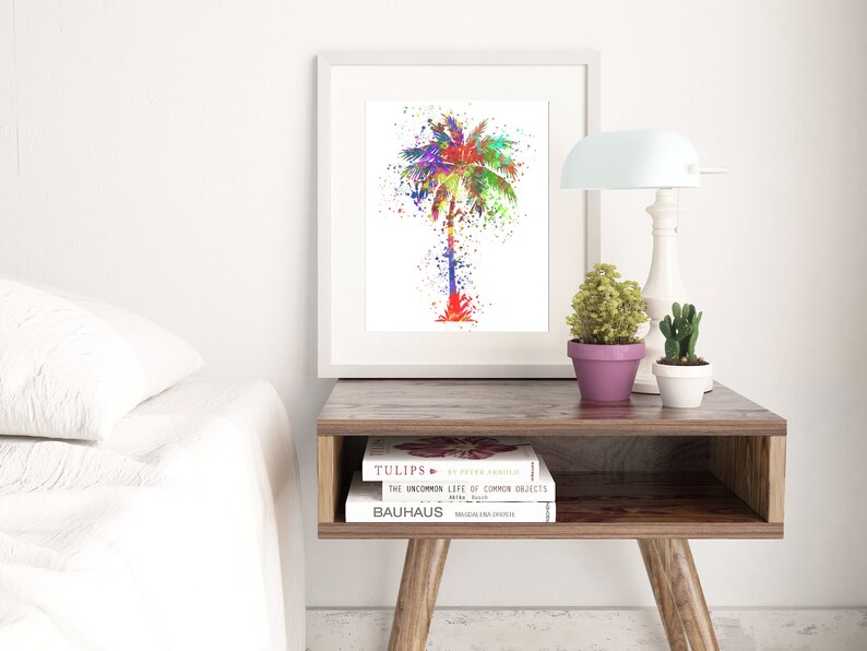 Palm Tree Abstract Art Print. Watercolor Paint Splatter. Tropical ...