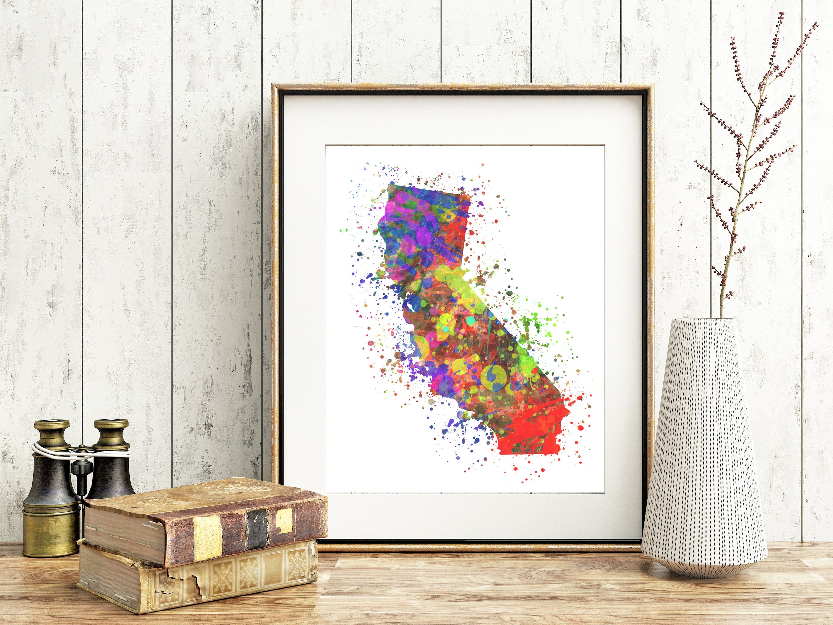 California Map Print. Watercolor Paint Splatter. Ca Cali Native Pride ...