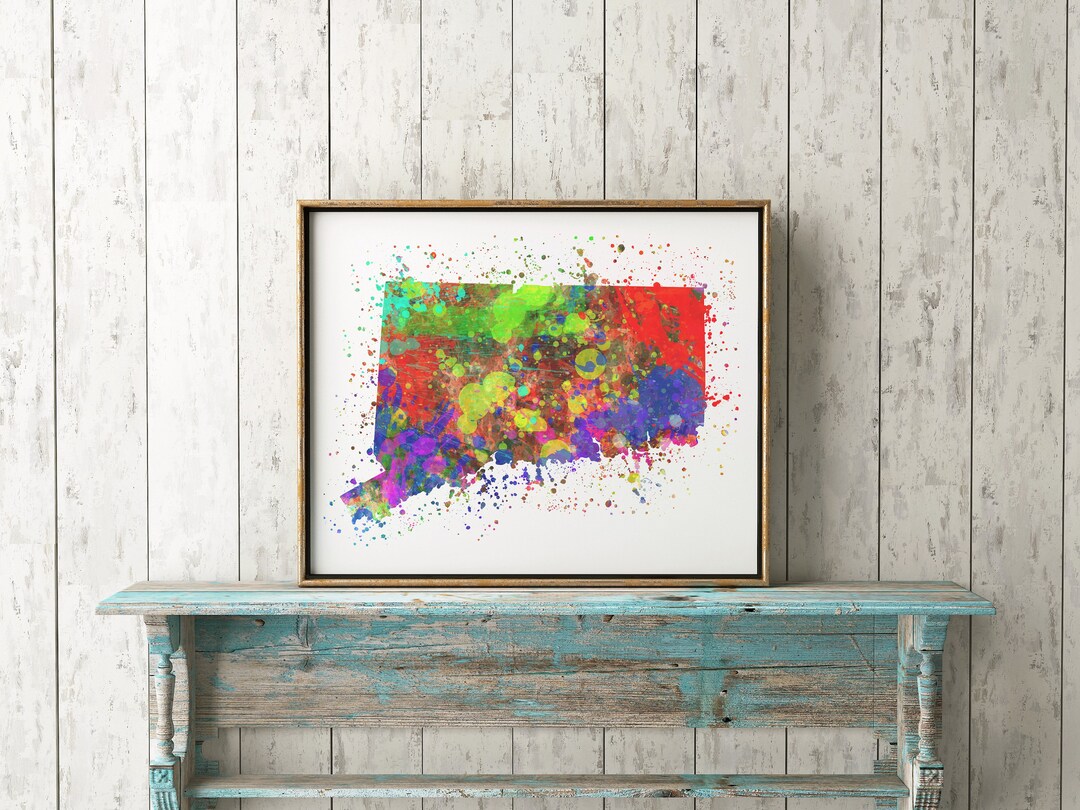 Connecticut Map Print. Watercolor Paint Splatter. CT Native Pride ...