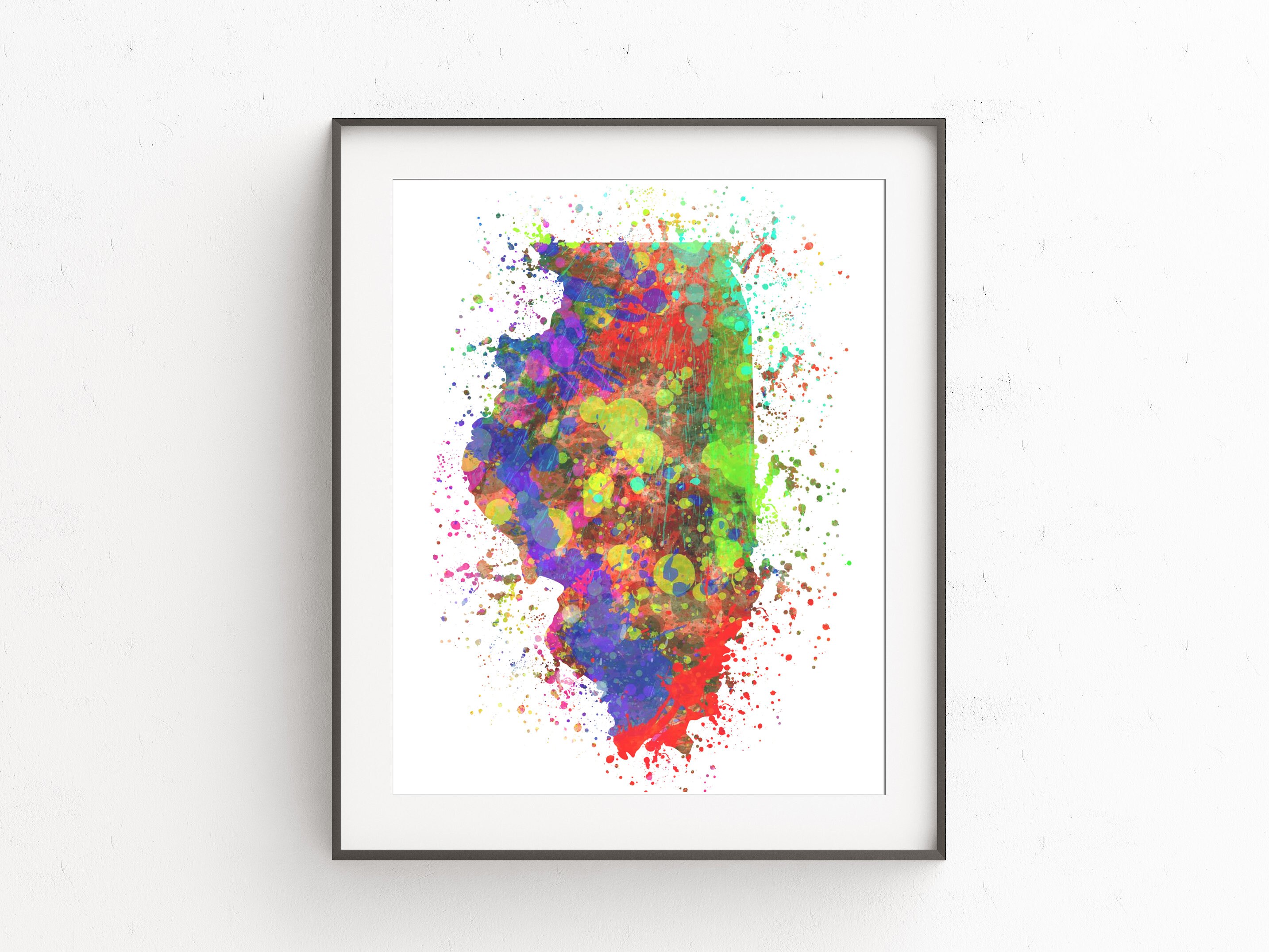 Illinois Map Print. Watercolor Paint Splatter. Abstract Art. Minimalist ...