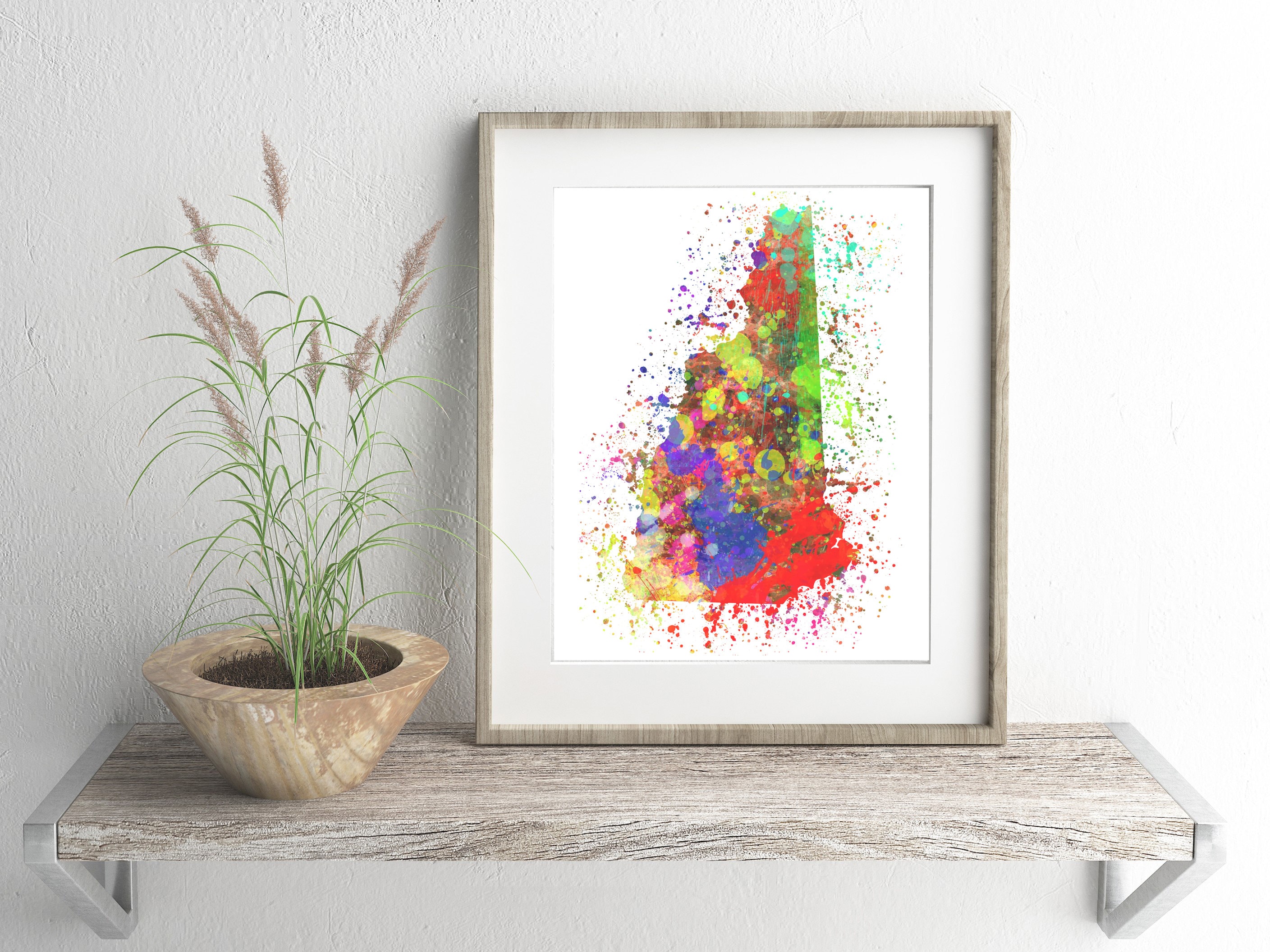 New Hampshire Map Print. Watercolor Paint Splatter. Abstract Art ...