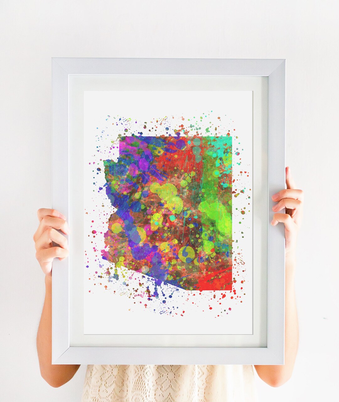 Arizona Map Print. Watercolor Paint Splatter. Cheyenne AZ Native Pride ...