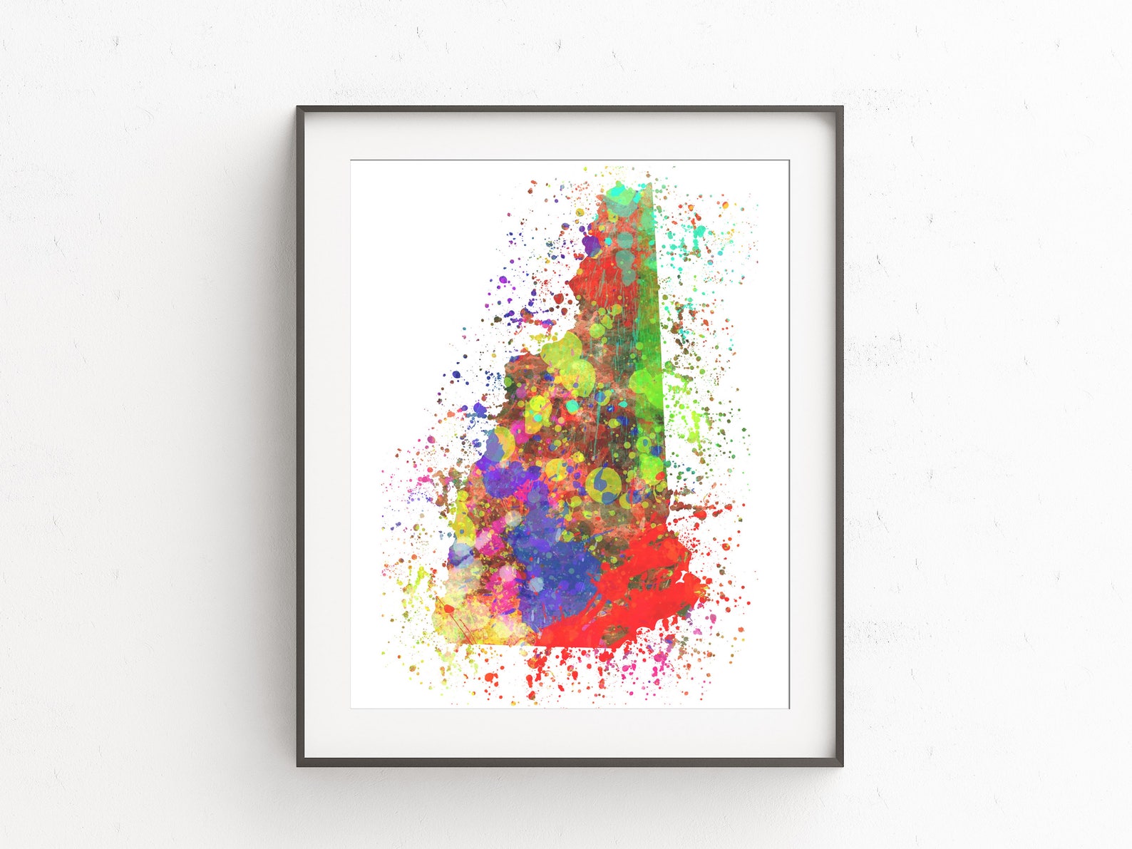 New Hampshire Map Print. Watercolor Paint Splatter. Abstract Art ...