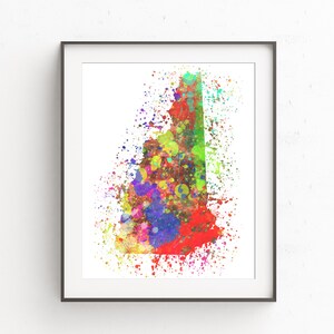 New Hampshire Map Print. Watercolor Paint Splatter. Abstract Art ...