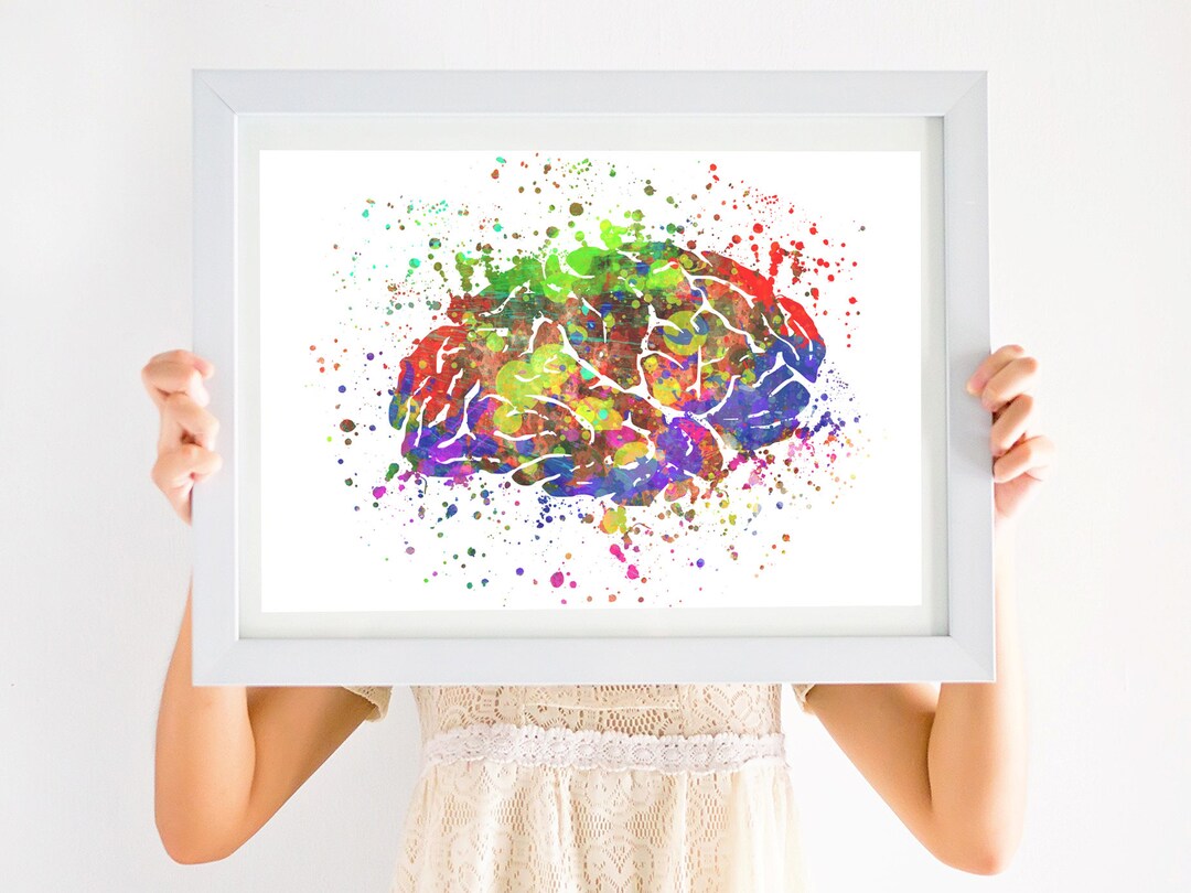 Brain Anatomy Abstract Art Print. Watercolor Paint Splatter. Human ...