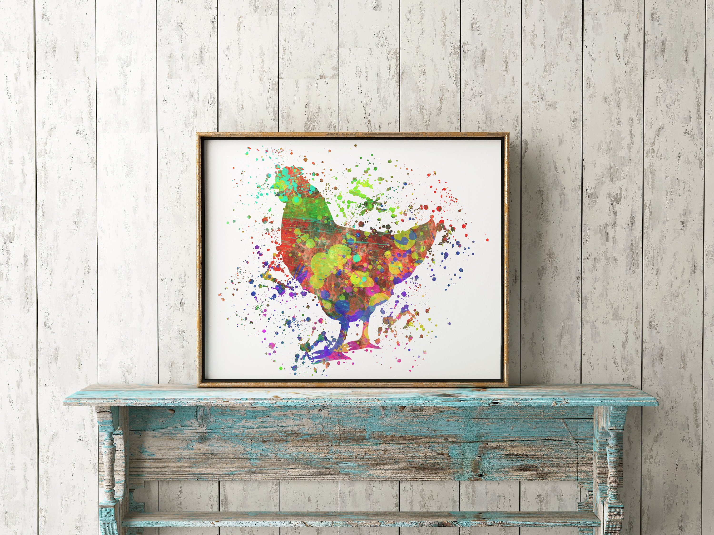 Hen Rooster Chicken Abstract Art Print. Watercolor Paint Splatter ...
