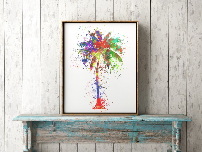 Palm Tree Abstract Art Print. Watercolor Paint Splatter. Tropical ...