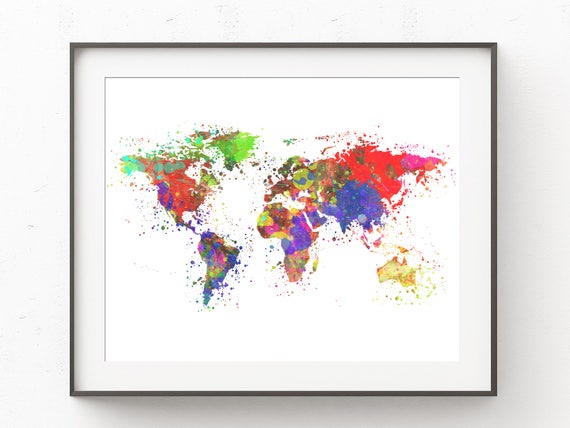 World Map Print. Watercolor Splatter. Atlas. Globe. World | Etsy