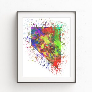 Navada Map Print. Watercolor Paint Splatter. Abstract Art. Las Vegas NV ...