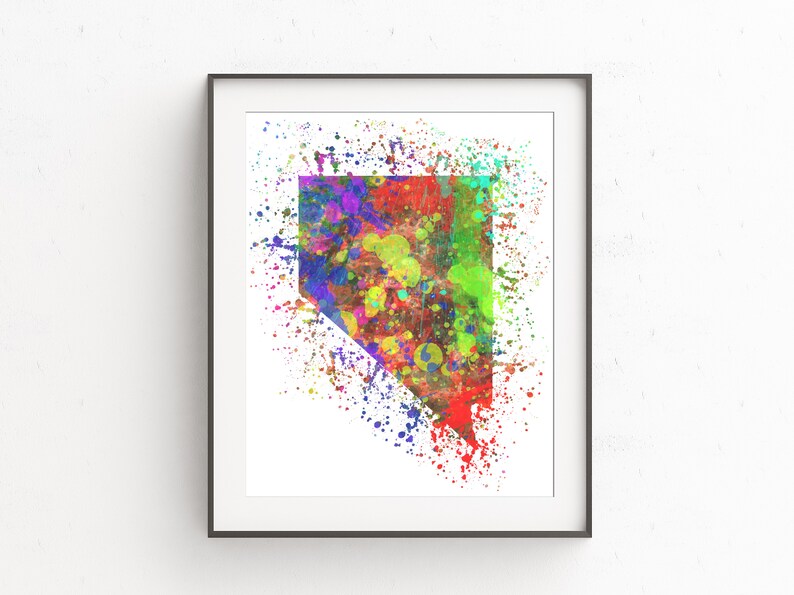 Navada Map Print. Watercolor Paint Splatter. Abstract Art. Las Vegas NV ...