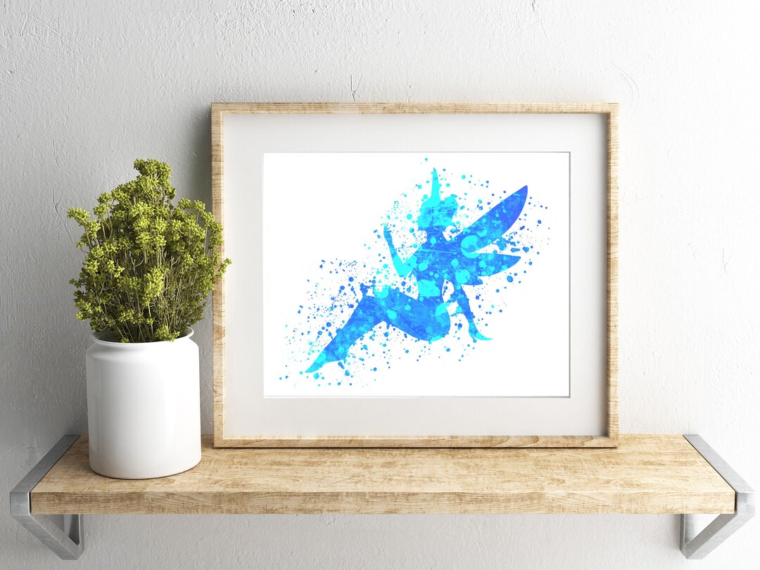 Fairy Abstract Art Print. Watercolor Neon Blue Paint Splatter. Girl's ...