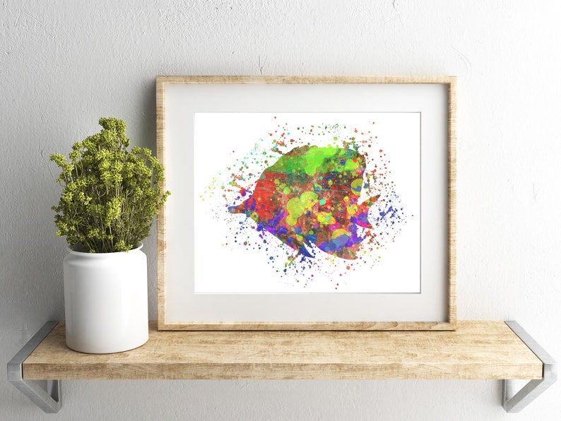 Fish Beach Abstract Art Print. Watercolor Paint Splatter. Beach House ...
