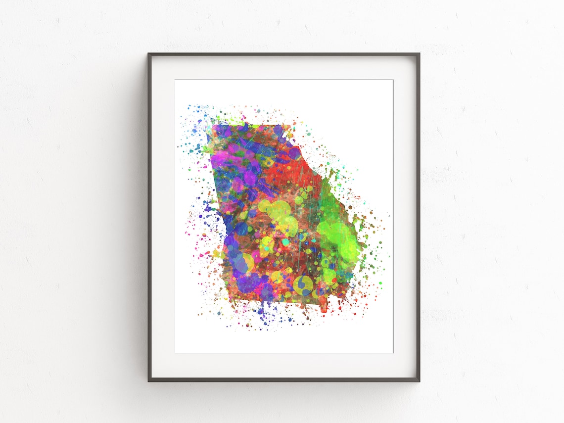 Georgia Map Print. Watercolor Paint Splatter. Atlanta GA Native Pride ...