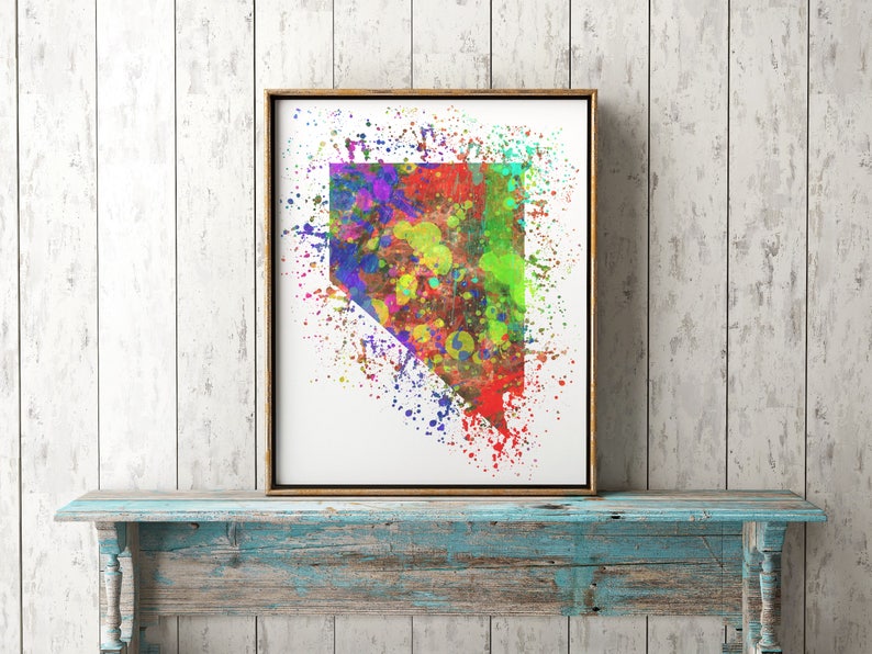 Navada Map Print. Watercolor Paint Splatter. Abstract Art. Las Vegas NV ...