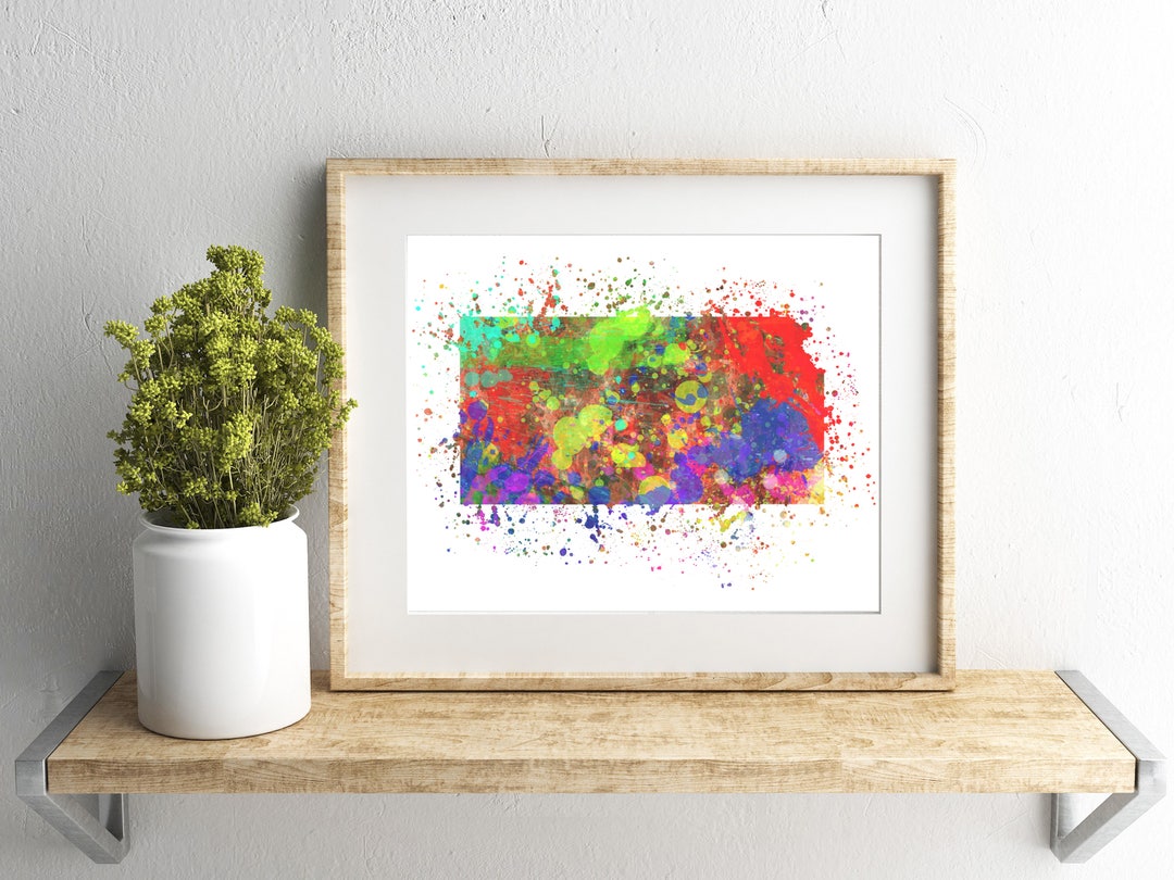 Kansas Map Print. Watercolor Paint Splatter. Abstract Art. KS City ...