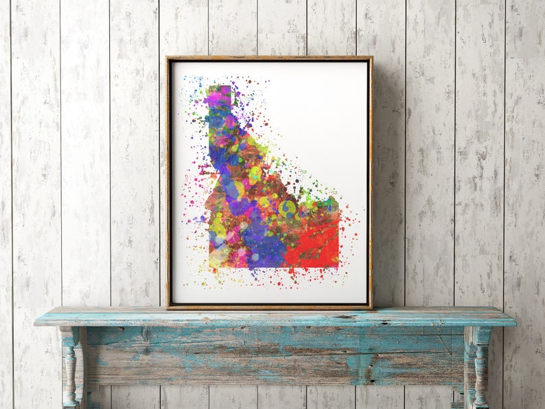 Idaho Map Print. Watercolor Paint Splatter. Abstract Art. Idahoan Pride ...
