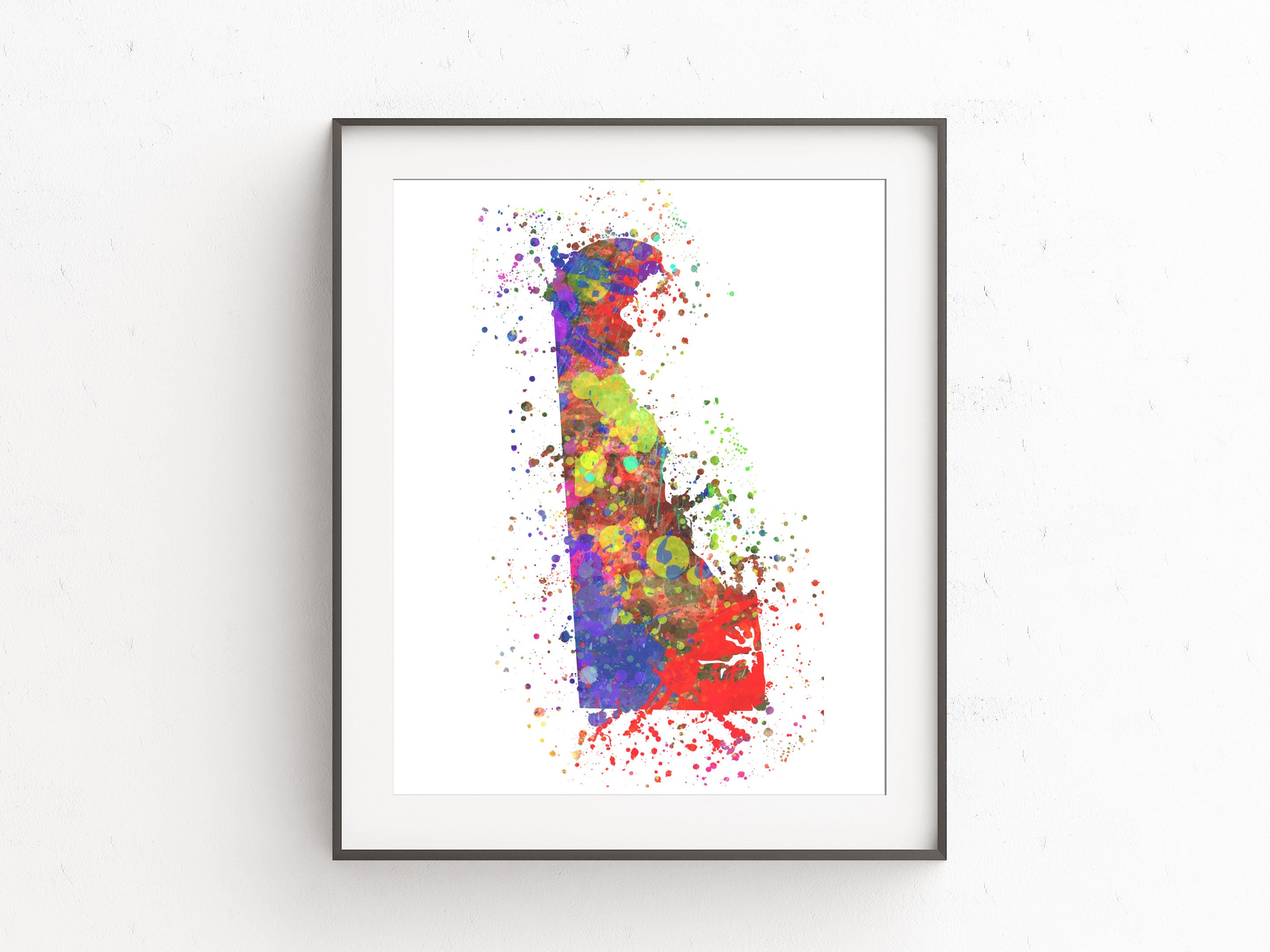 Delaware Map Print. Watercolor Paint Splatter. Dover DE Native Pride ...