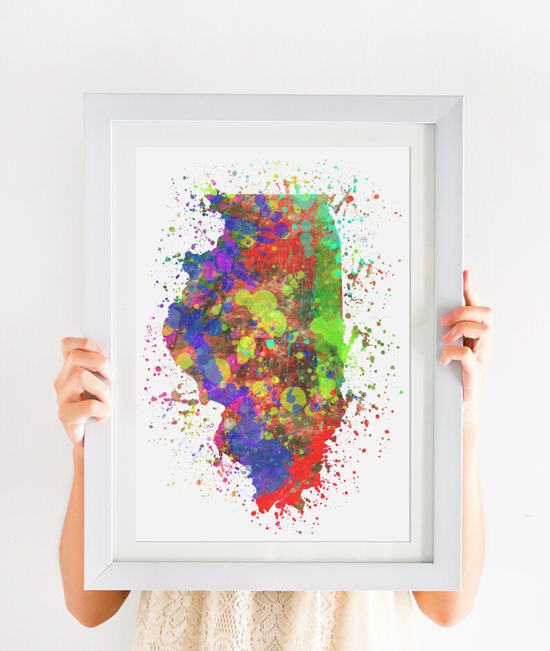Illinois Map Print. Watercolor Paint Splatter. Abstract Art. - Etsy