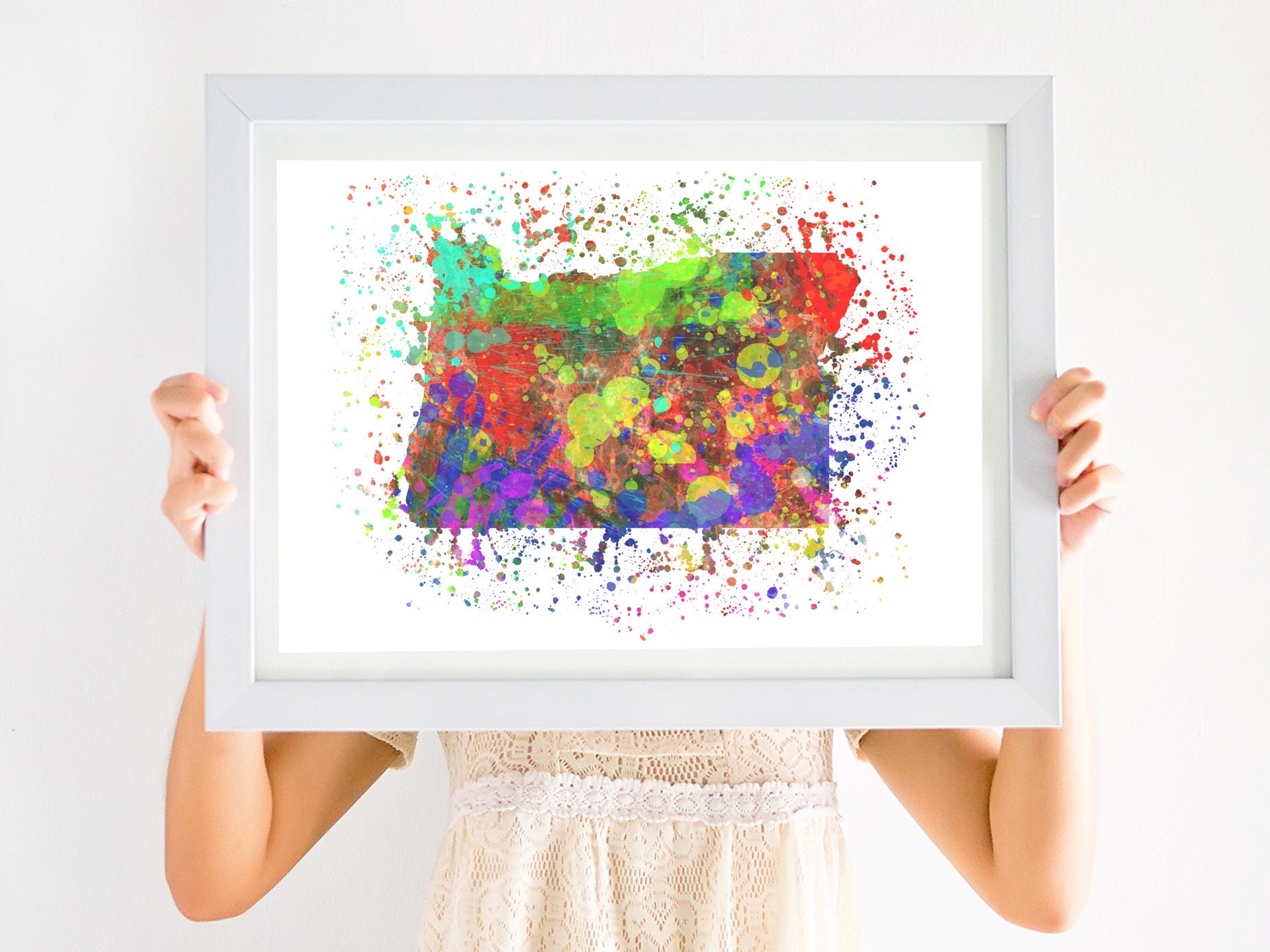 Oregon Map Print. Watercolor Paint Splatter. OR Native Pride. - Etsy