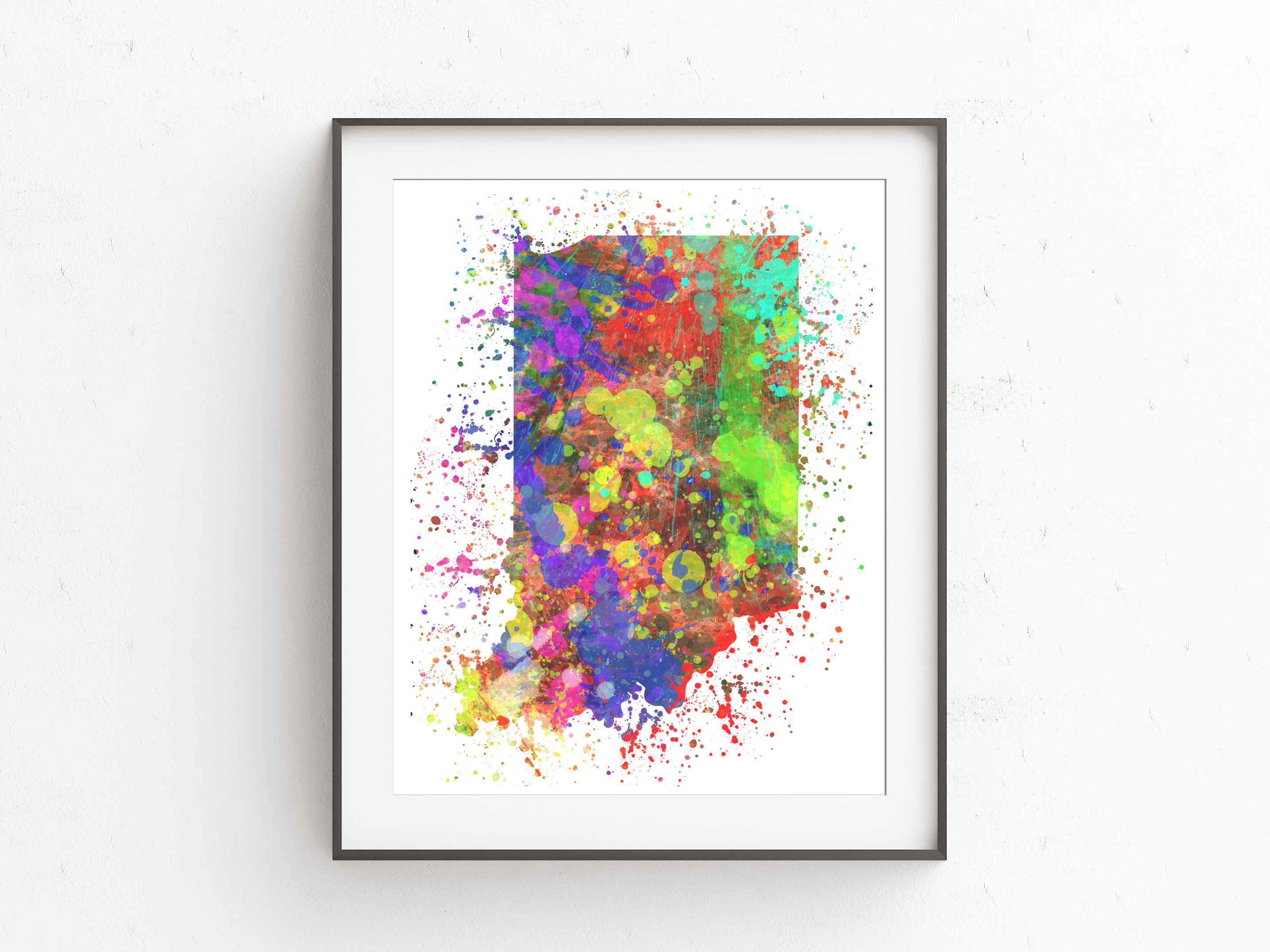 Indiana Map Print. Watercolor Paint Splatter. Abstract Art. Indianan ...