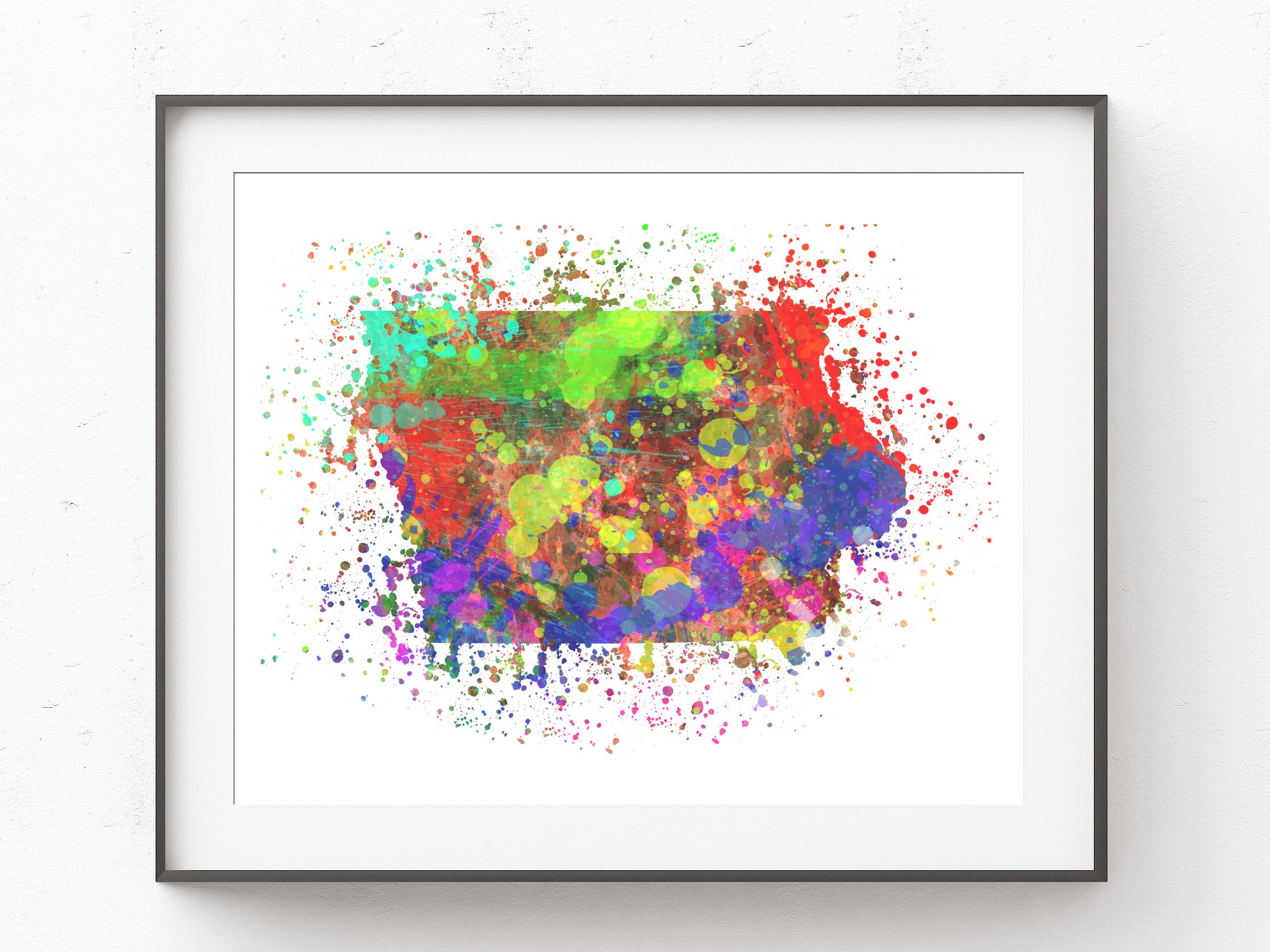 Iowa Map Print. Watercolor Paint Splatter. Abstract Art. Iowan Native ...
