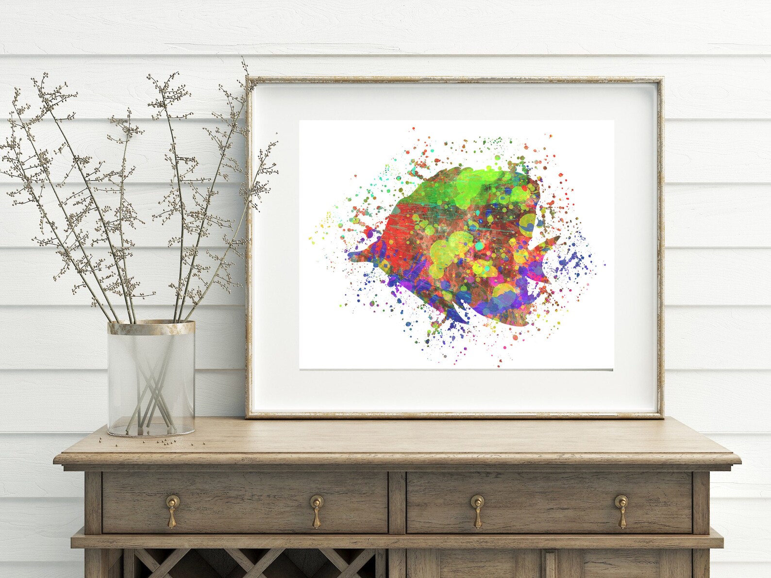 Fish Beach Abstract Art Print. Watercolor Paint Splatter. Beach House ...