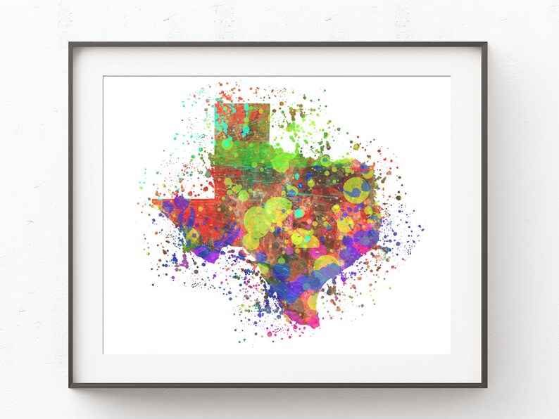 Texas Map Print. Watercolor Paint Splatter. TX Native Pride ...