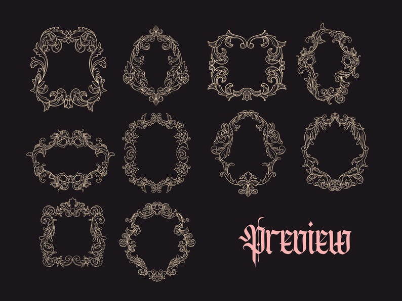 Baroque & Rococo Ornate Frames Procreate Stamp Set | Tattoo Design ...