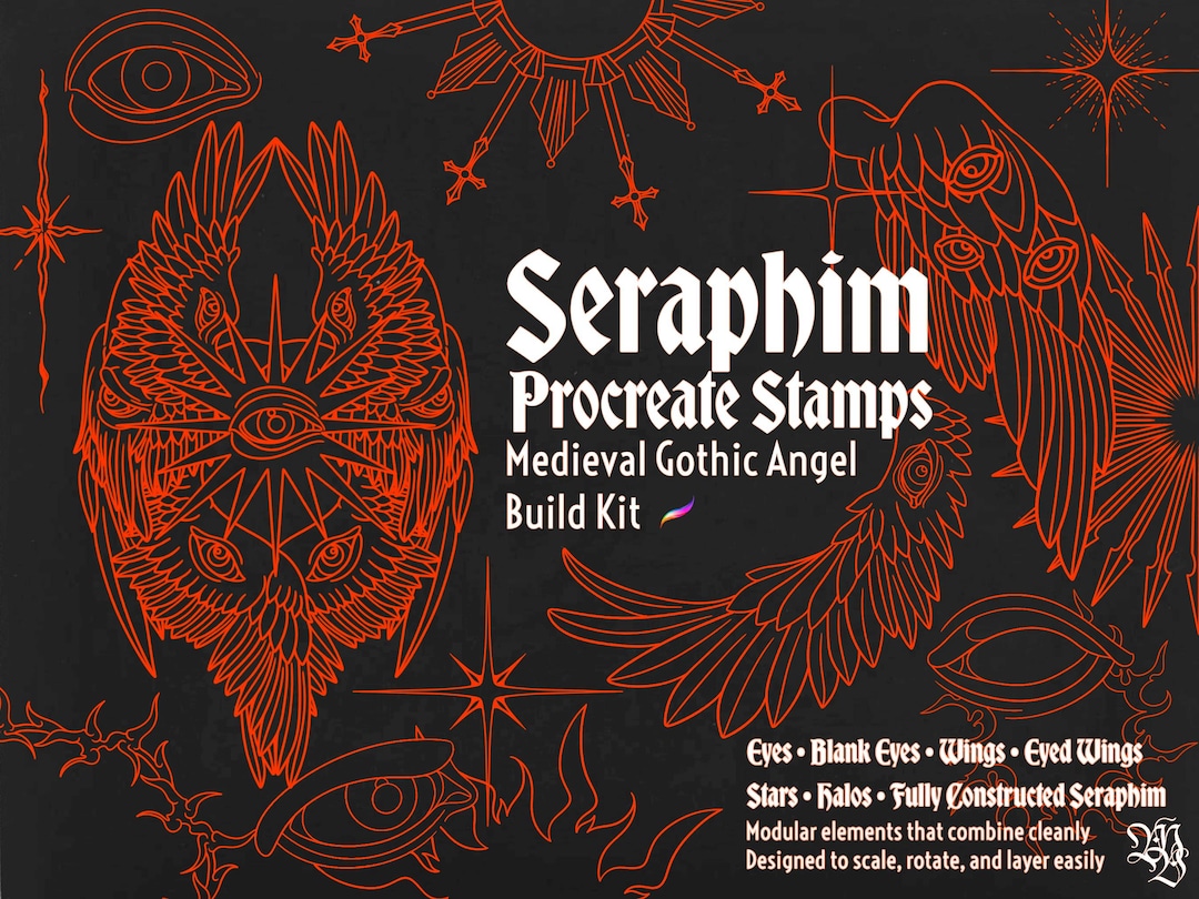 Medieval Angel Procreate Stamps | Gothic Seraphim Design Kit for Tattoo ...