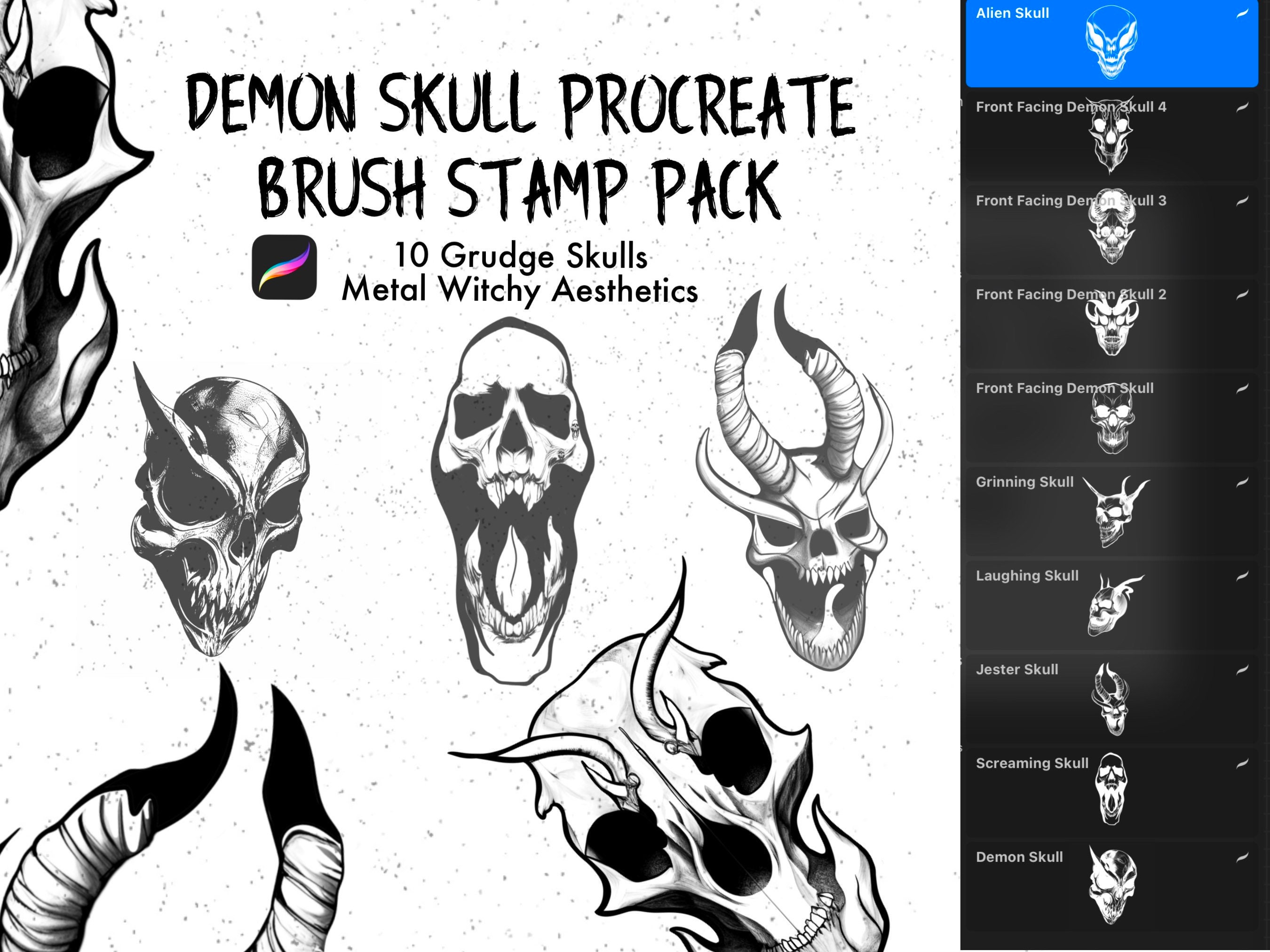 Procreate Demon Skull Stamp Brush Set, Digital Download for Ipad ...