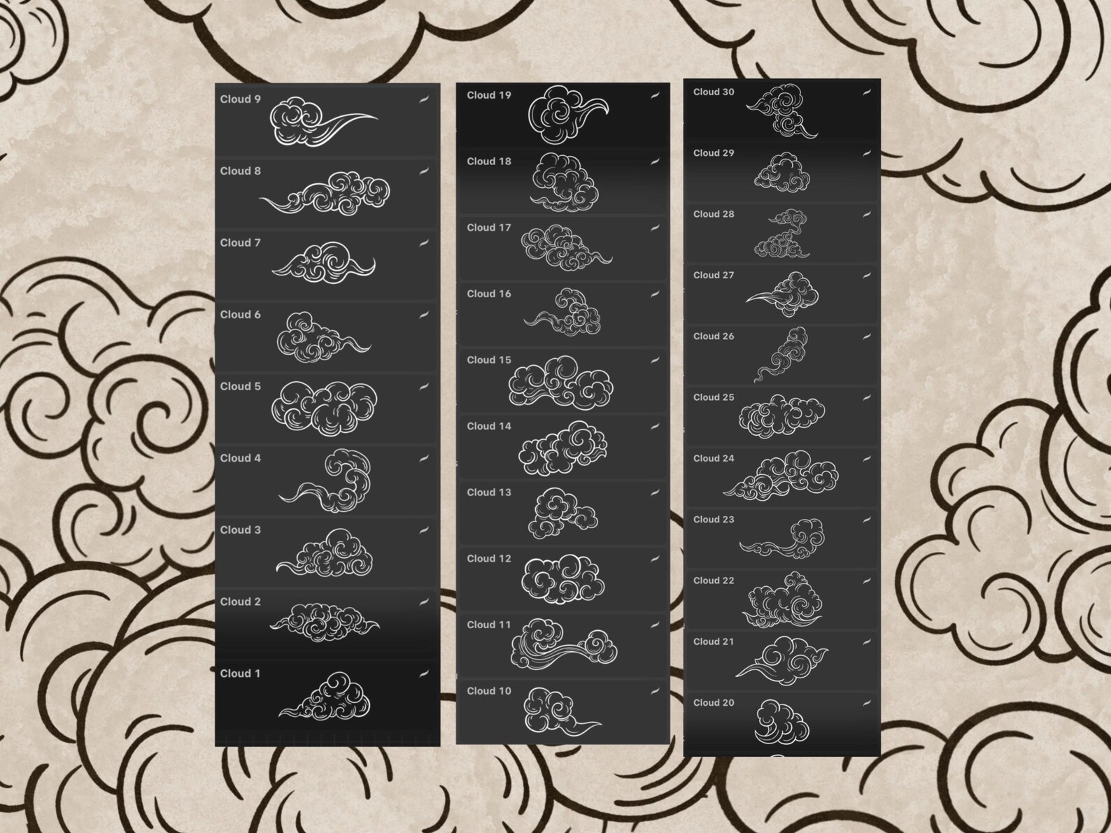 30 Woodcut Cloud Procreate Stamp Set, Medieval Fantasy Inspired ...