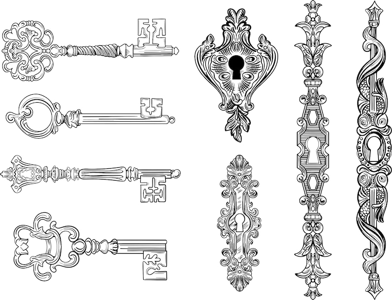 Vintage Lock and Key Ornamental PNG and SVG Design Bundle, Digital ...