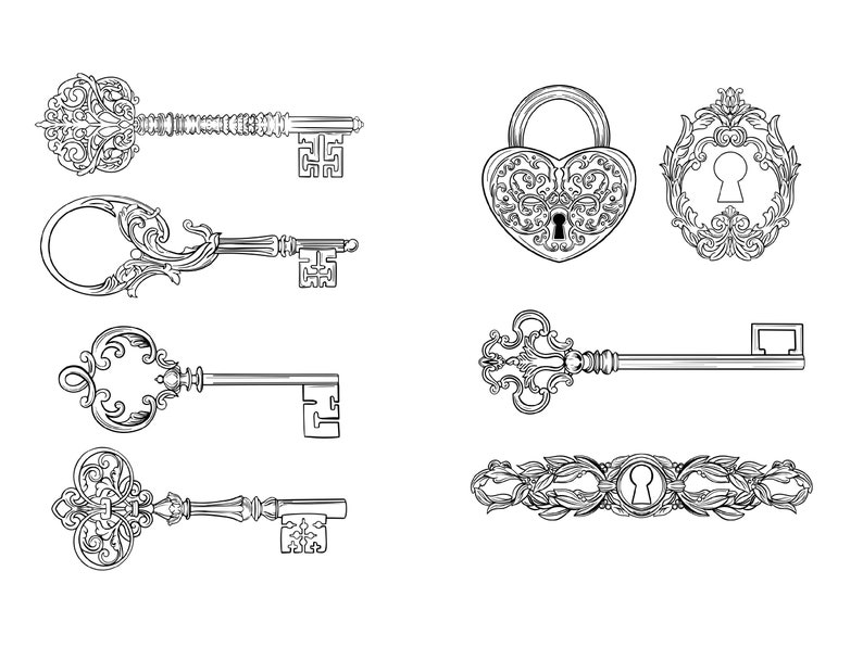 Vintage Lock and Key Ornamental PNG and SVG Design Bundle, Digital ...