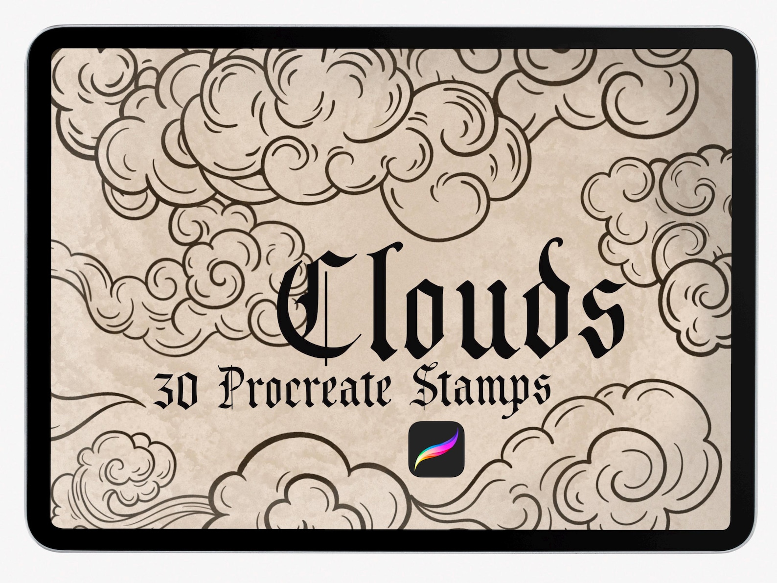 30 Woodcut Cloud Procreate Stamp Set, Medieval Fantasy Inspired ...
