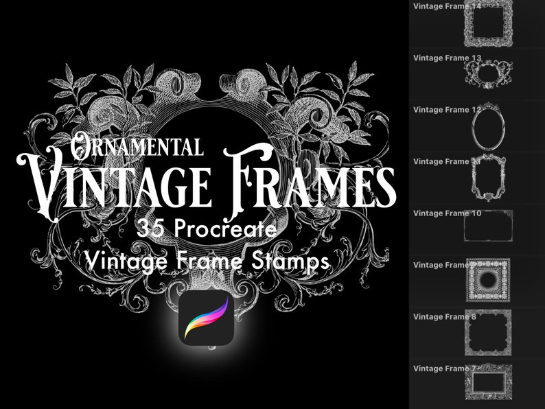 Procreate 35 Vintage Frame Ornamental Stamp Brush Set, Digital Download - Etsy
