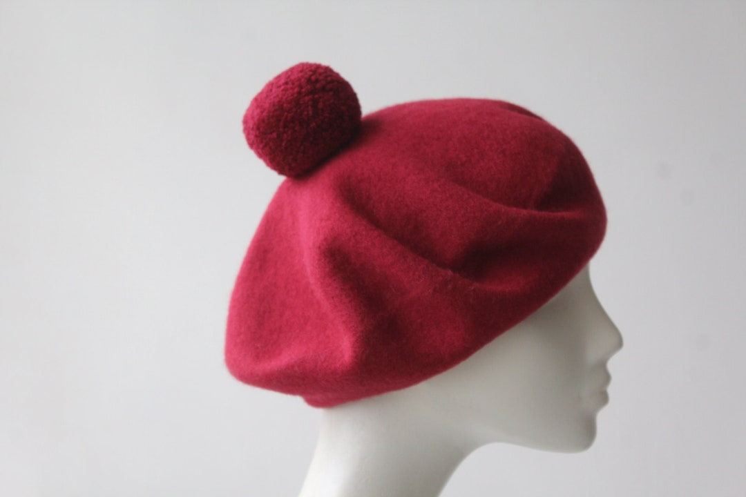 Timeless Red Wool Beret Hat W/ Unique Designer Pom Pom - Etsy