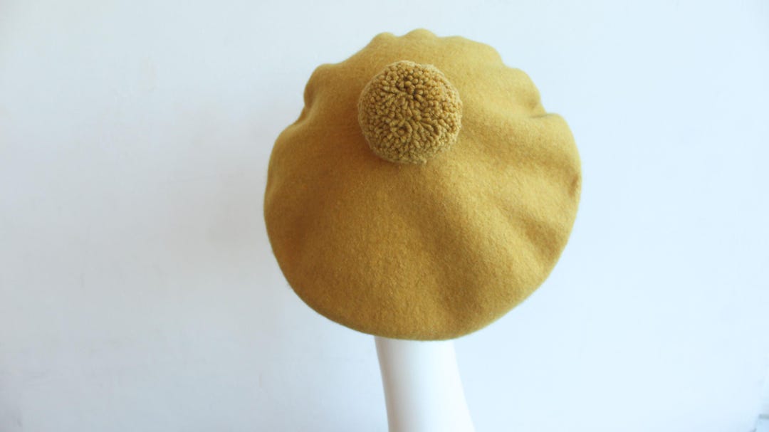 Dark Mustard Wool Felt Beret Hat With Lambswool Pom Pom - Etsy