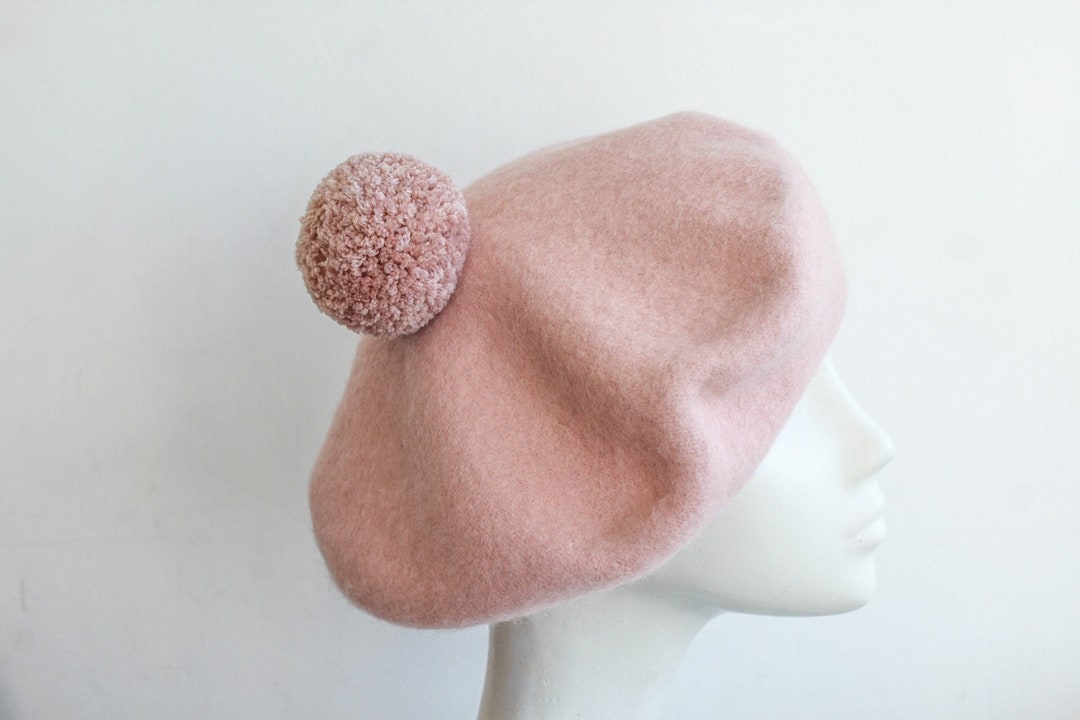 Rose Pink Beret Hat - Pure New Wool Beret W/ Handcrafted Rose Pink Wool ...