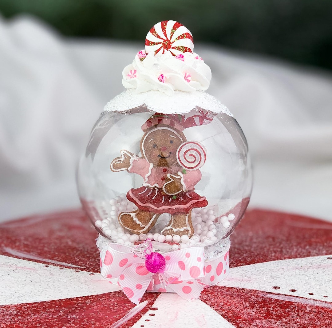Gingerbread Snow Globe Christmas Decor, Gingerbread Decor, Tiered Tray ...