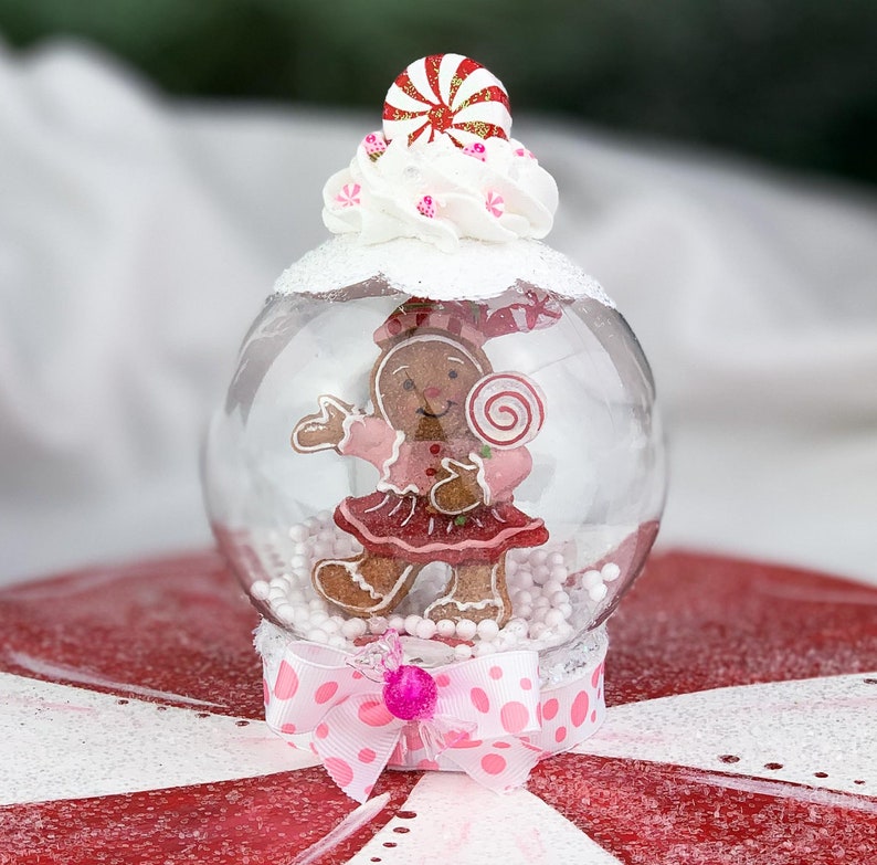 Gingerbread Snow Globe Christmas Decor, Gingerbread Decor, Tiered Tray ...