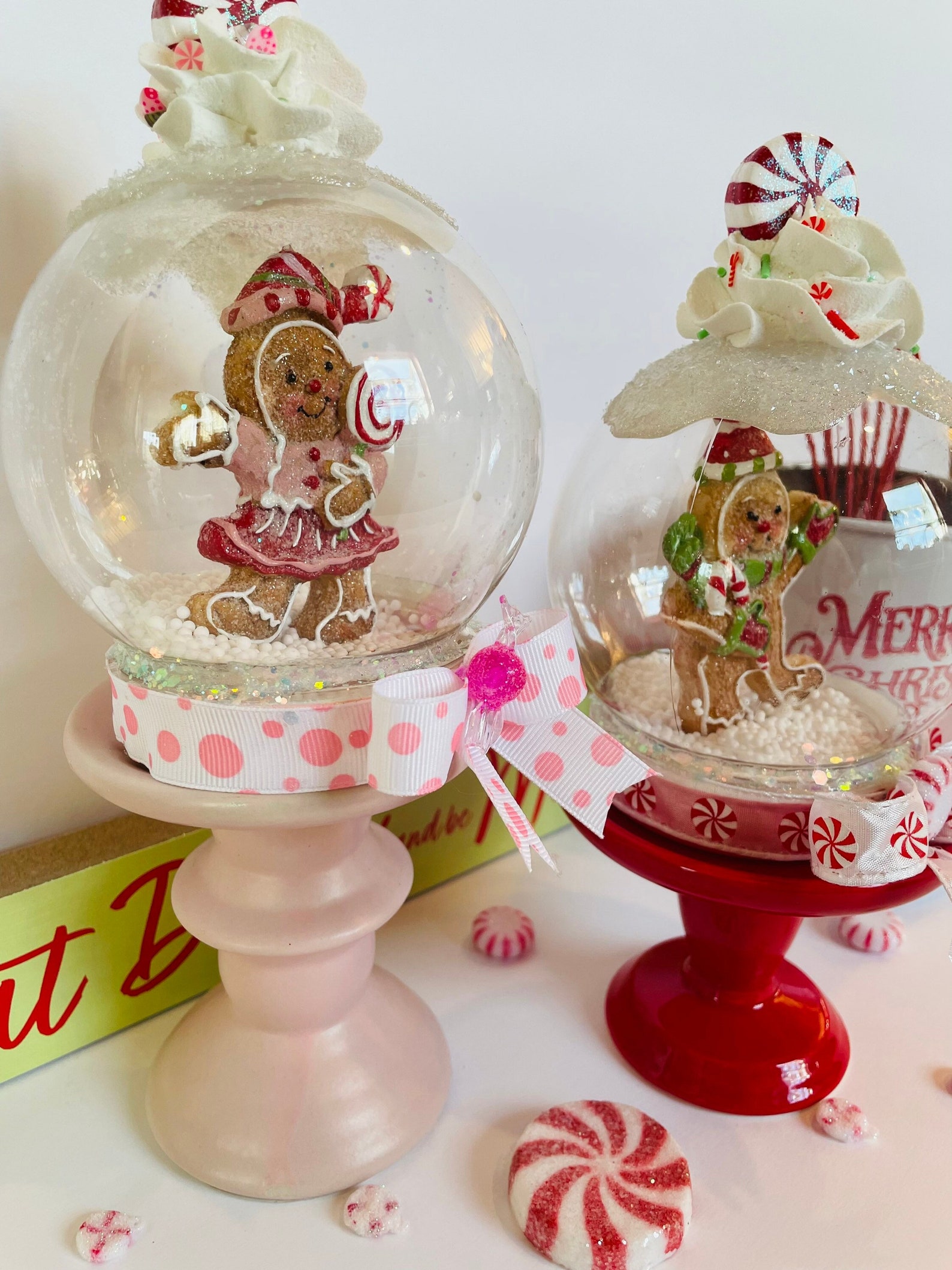 Gingerbread Snow Globe Christmas Decor, Gingerbread Decor, Tiered Tray ...