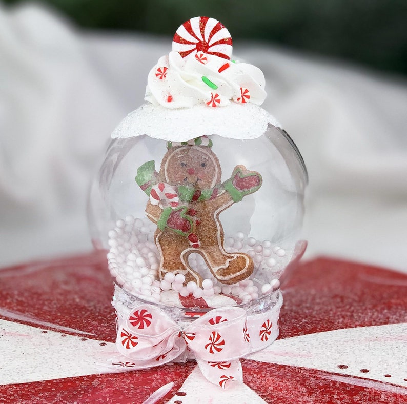 Gingerbread Snow Globe Christmas Decor, Gingerbread Decor, Tiered Tray ...