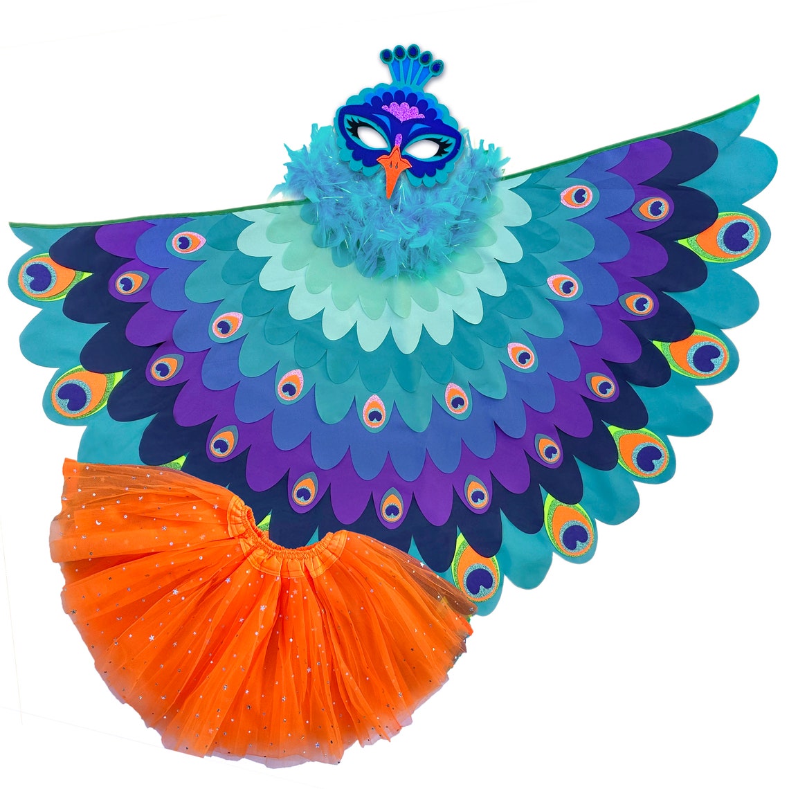 Bird Costume Girls Peacock Cape for Kids With Wings Mask Tutu Skirt and ...